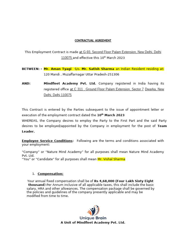 Contractual Agreement | PDF | Employment | Confidentiality