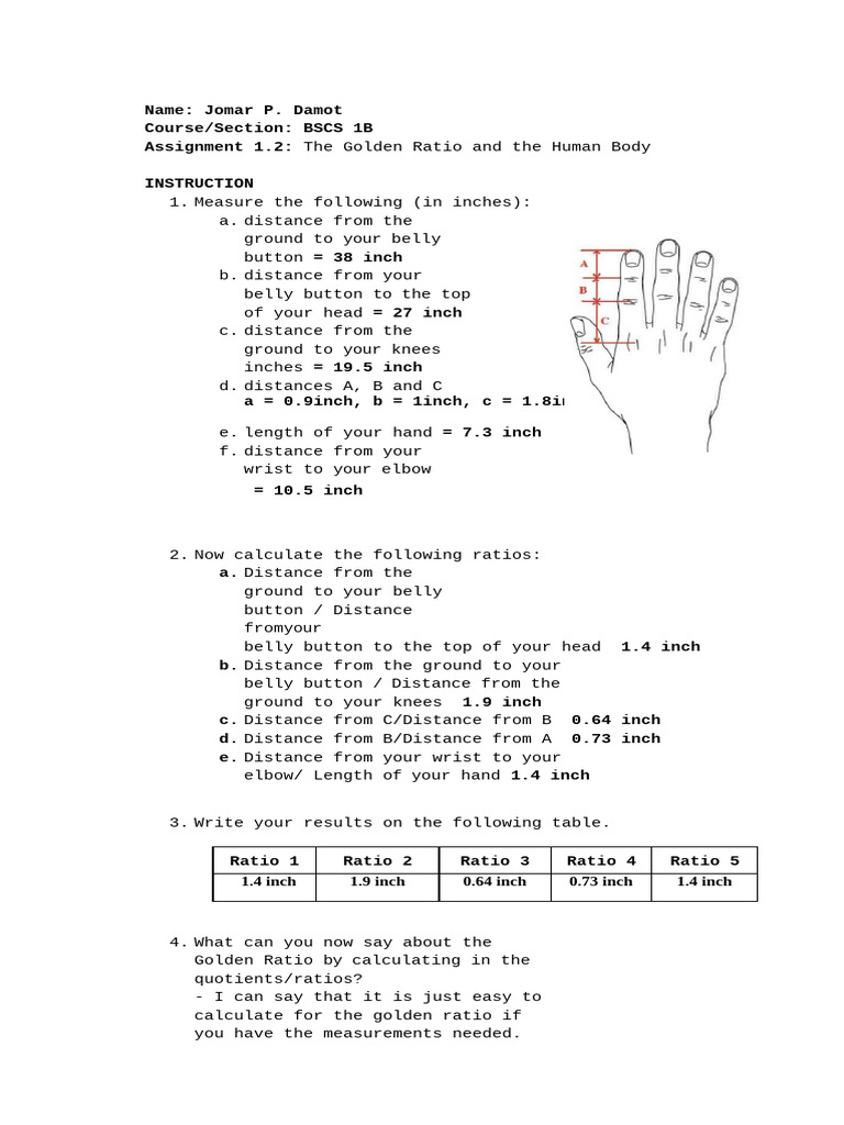 Calculating the Golden Ratio in Body Measurements | PDF
