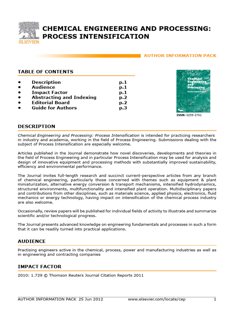 Chemical Engineering and Processing | PDF | Digital Object Identifier | Engineering
