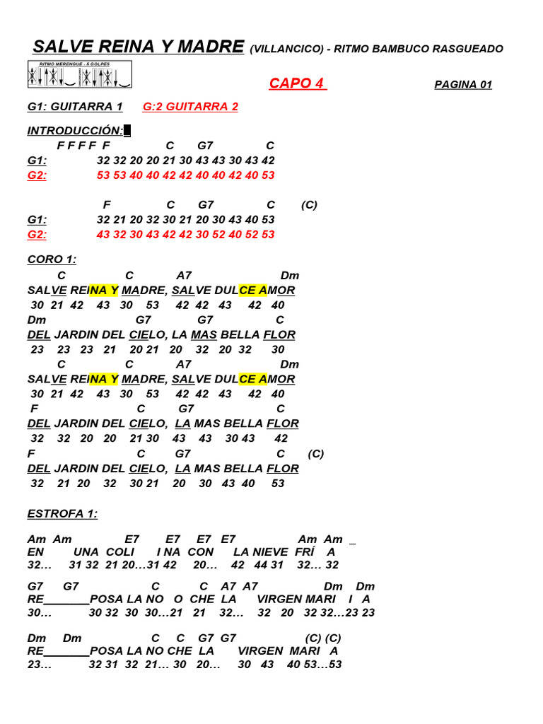 Salve Reina y Madre - Letra, Acordes y Punteo | PDF