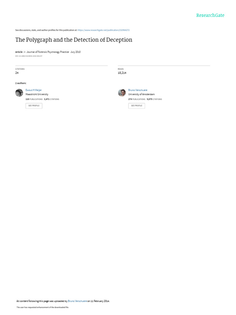 The Polygraph and The Detection of Deception | PDF | Polygraph | Science