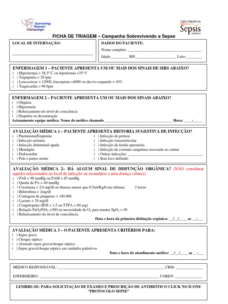 Sugestao de Ficha de Triagem | Sepse | Epidemiologia