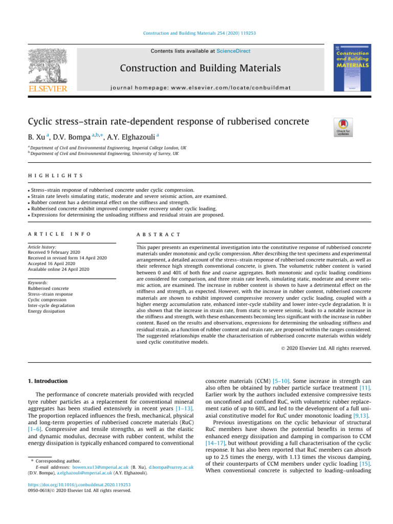 Cyclic Stress-Strain Rate-Dependent Response of Rubberised Concrete ...