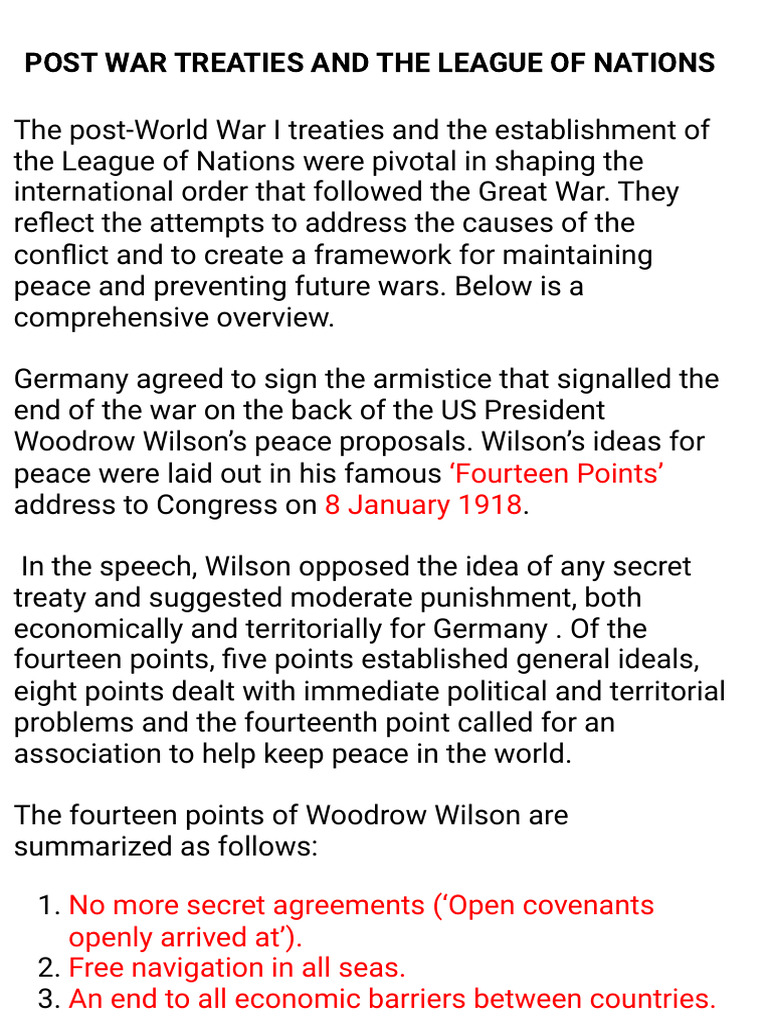 Post War Treaties and the League of Nations | PDF | League Of Nations ...
