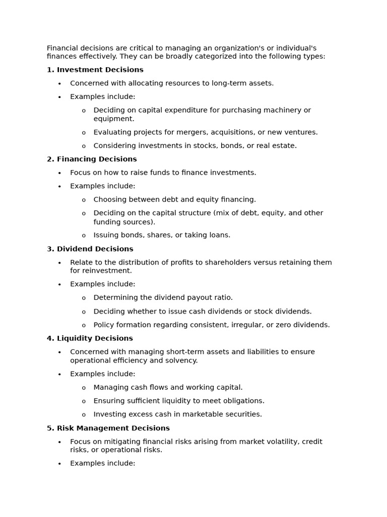 Types of Financial Management Decisions | PDF