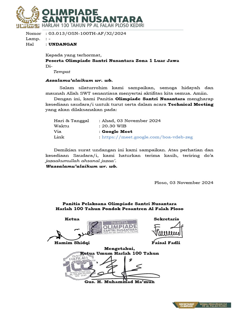 Undangan Technical Meeting Zona 1 Luar Jawa | PDF