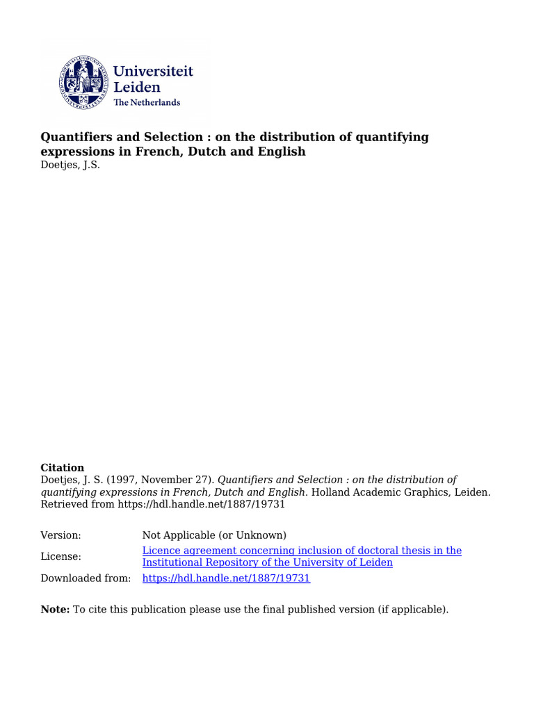 Doetjes - Quantifiers and Selection. On the distribution of quantifying ...