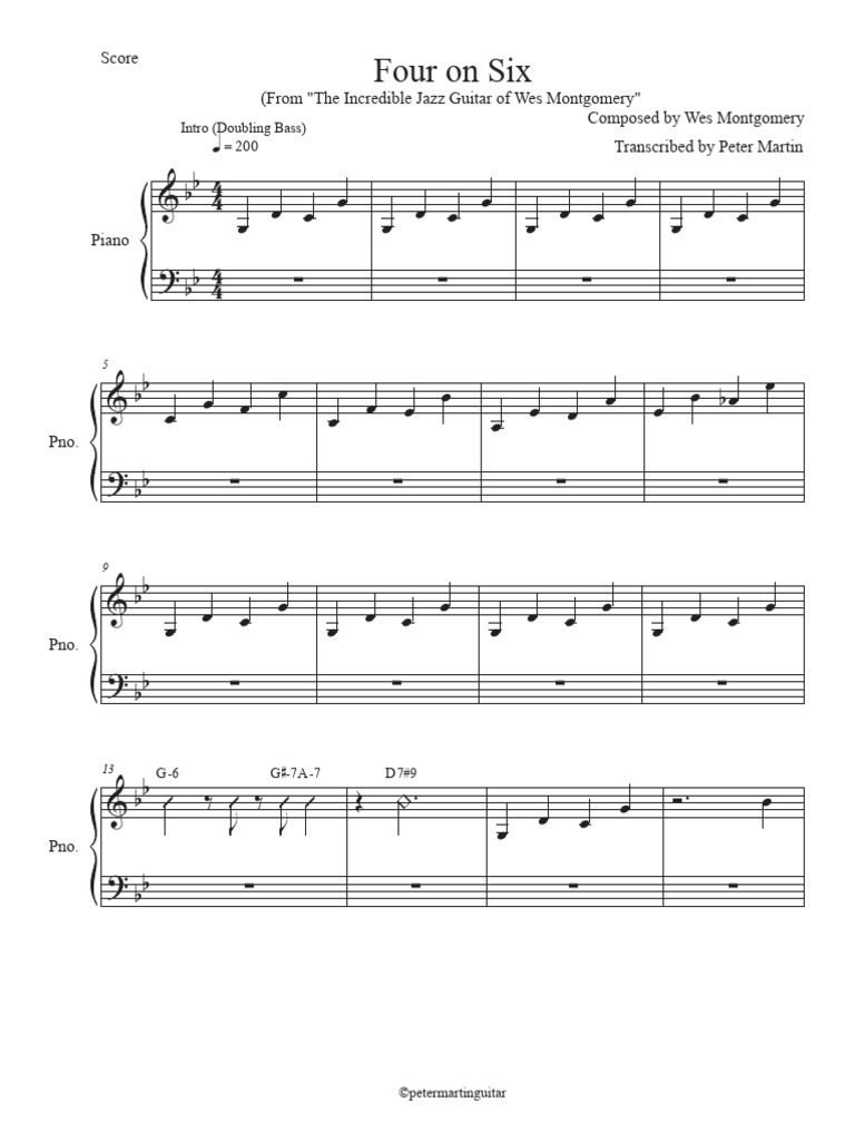 Four On Six - Wes Montgomery - Melody and Solo - Score | PDF