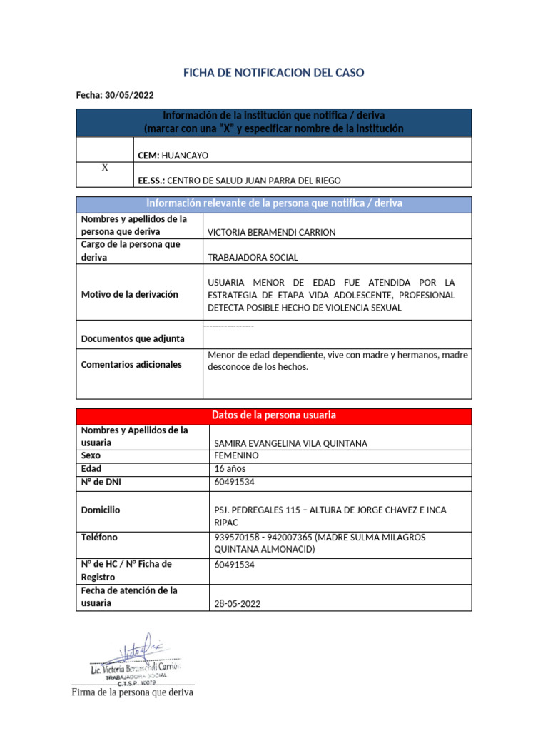 FICHA DE NOTIFICACION DEL CASO | PDF