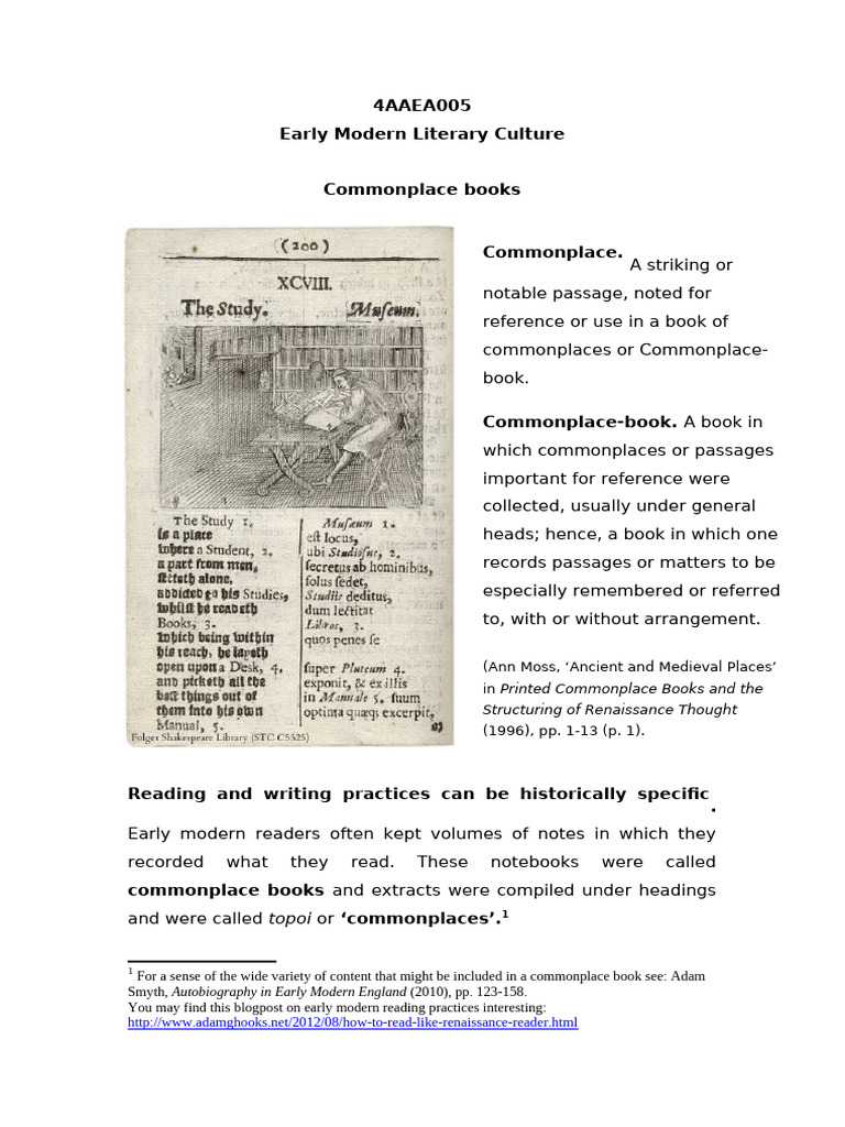 Commonplace Book Handout | PDF | Writing | Written Communication