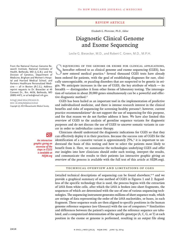 Diagnostic Clinical Genome and Exome Sequencing | PDF | Dna Sequencing | Exon