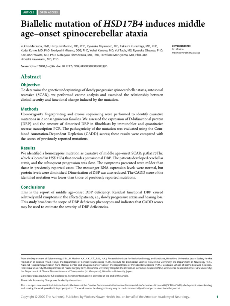 Biallelic Mutation of HSD17B4 INDUCES MIDDLE | PDF | Single Nucleotide ...