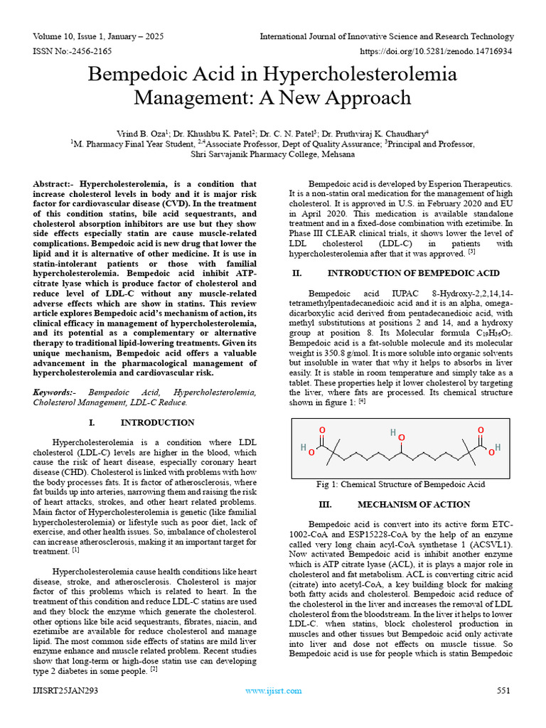 Bempedoic Acid in Hypercholesterolemia Management: A New Approach | PDF | Hypercholesterolemia ...