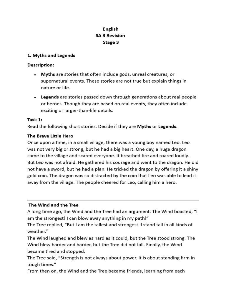 Stage 3 SA3 English Revision Worksheet | PDF | Dragon | Preposition And Postposition