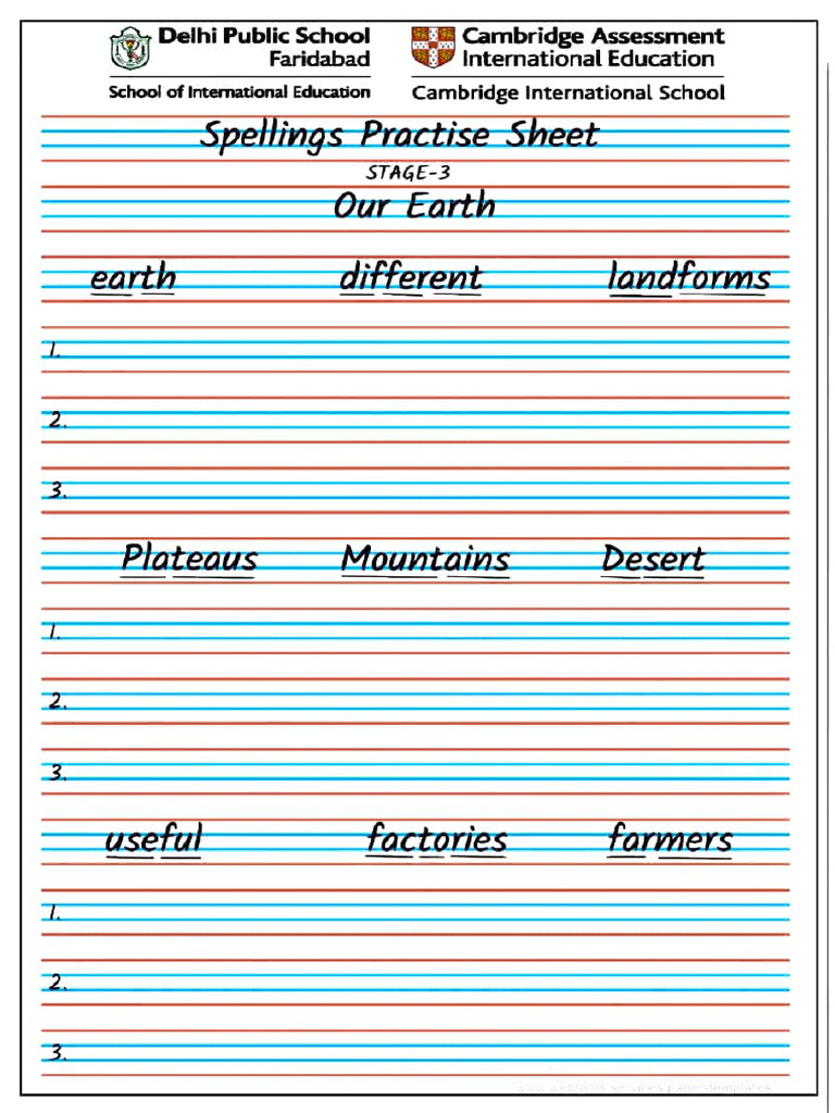 Spelling Sheets - Our Earth | PDF