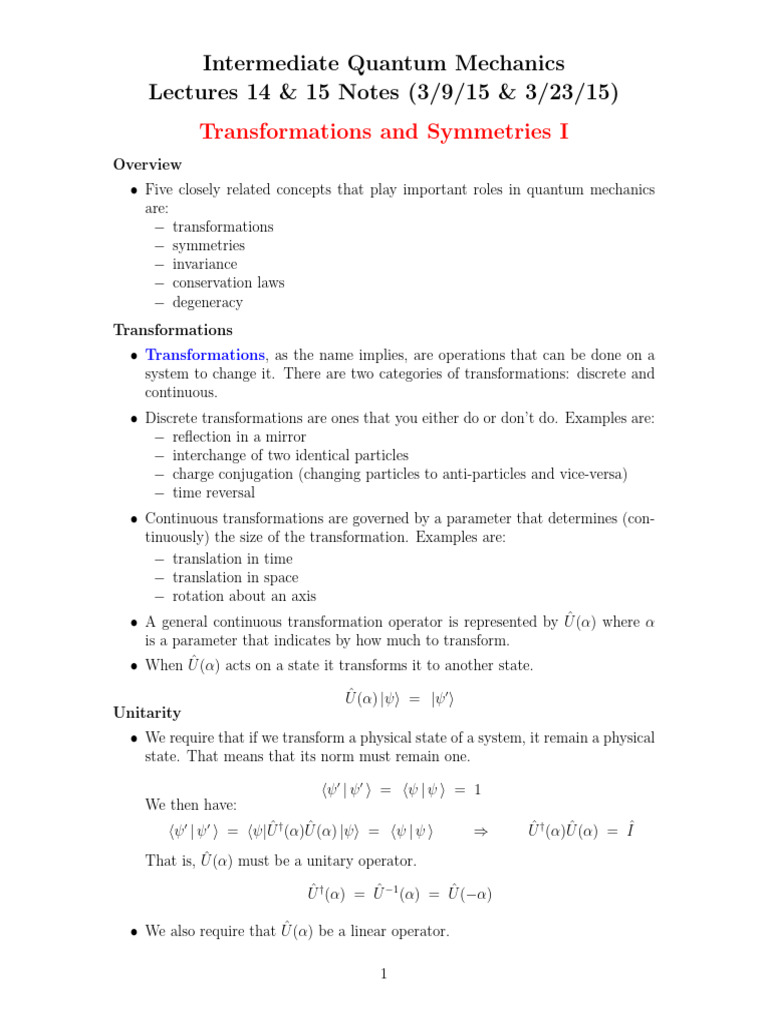 Lectures 14 15 Transformations and Symmetries | PDF | Hamiltonian ...