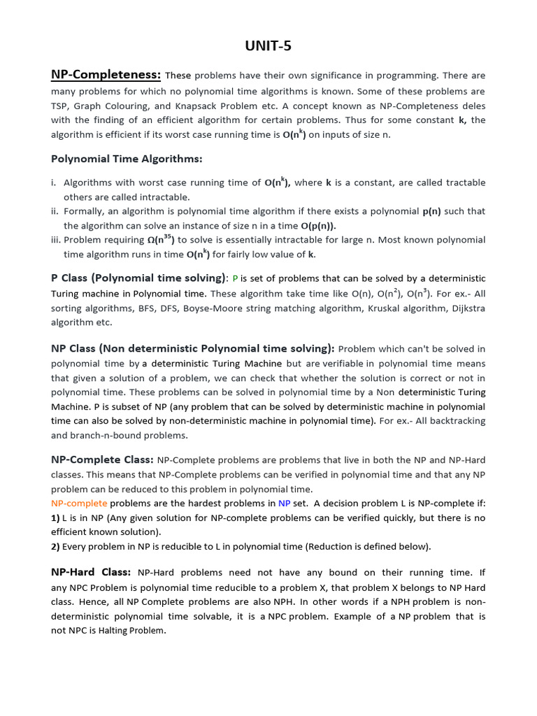 Unit-5 of DAA | PDF | Time Complexity | Computational Complexity Theory Unit-5 of DAA | PDF | Time Complexity | Computational Complexity Theory