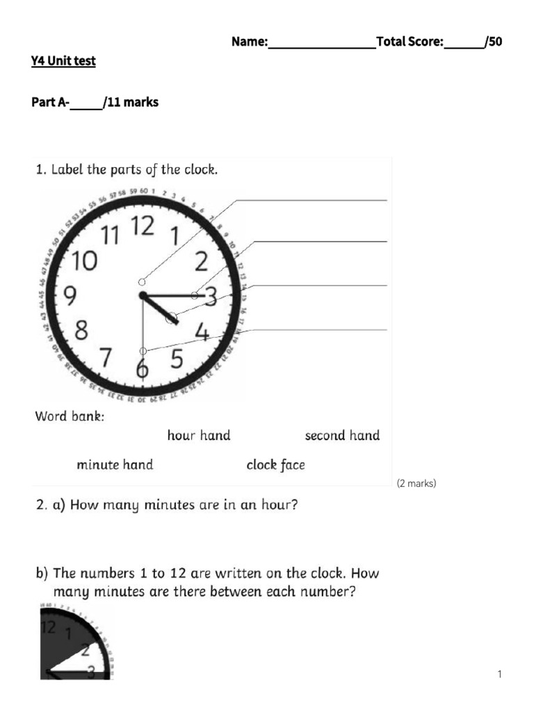 Year 4 Math Unit test | PDF