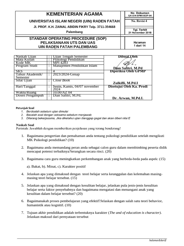 UTS Psikologi Pendidikan | PDF