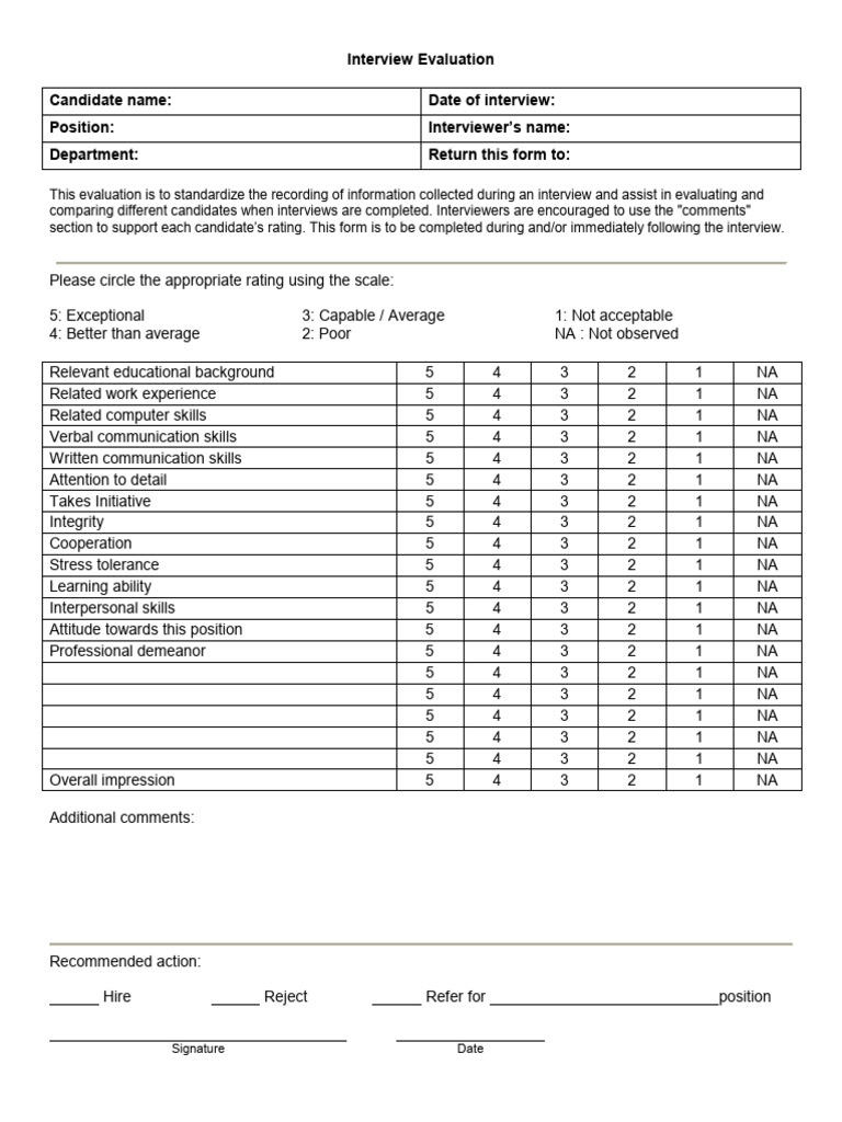 Sample Interview Evaluation Form | PDF | Communication | Behavioural Sciences