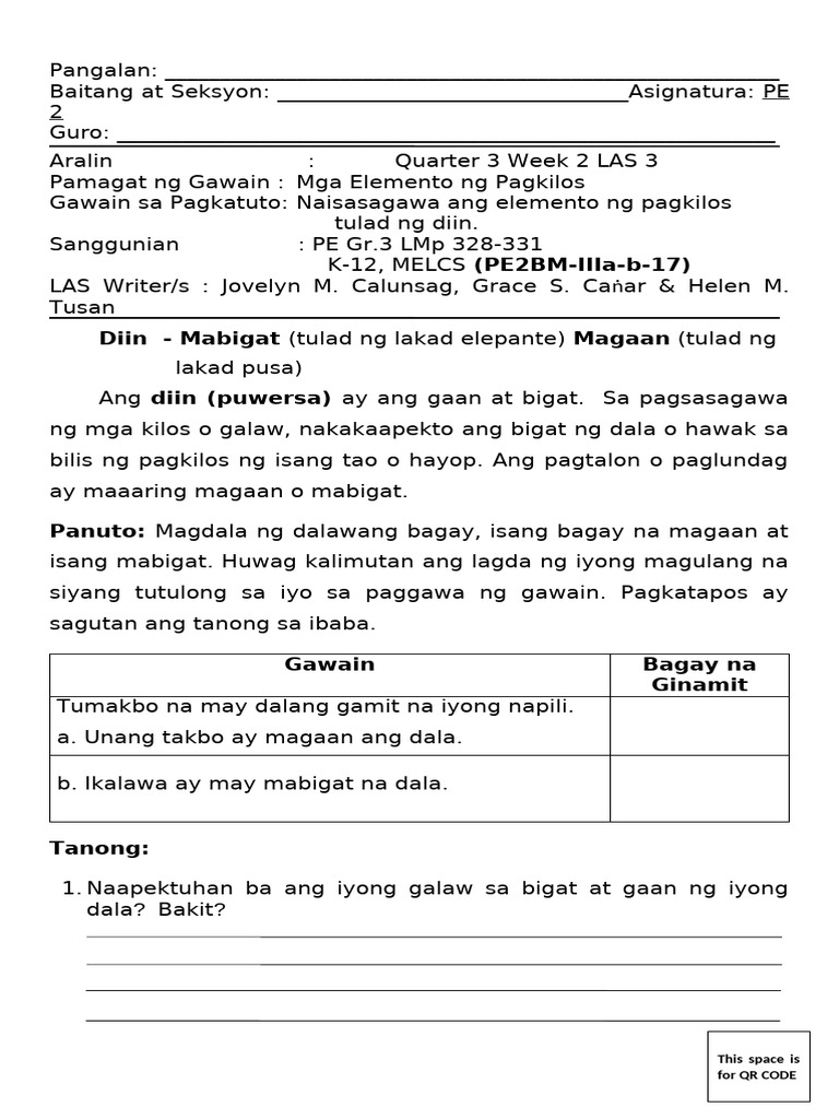 Pe 2 Q3 Week 2 Las 3 | PDF