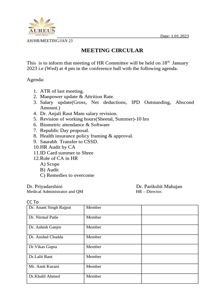 HR Meeting CIrcular | PDF