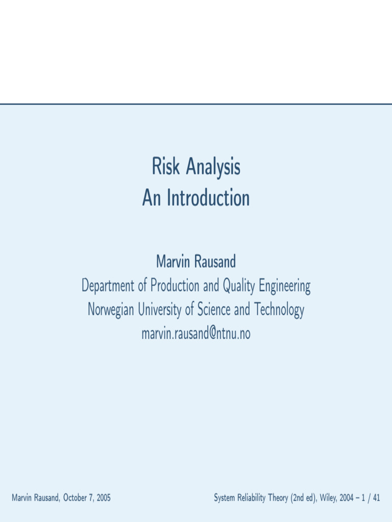 Risk Anal | PDF | Risk | Reliability Engineering