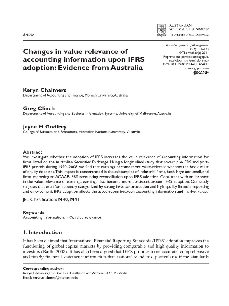 Chalmers2011value Relev AUSTRALIA | PDF | International Financial Reporting Standards | Median