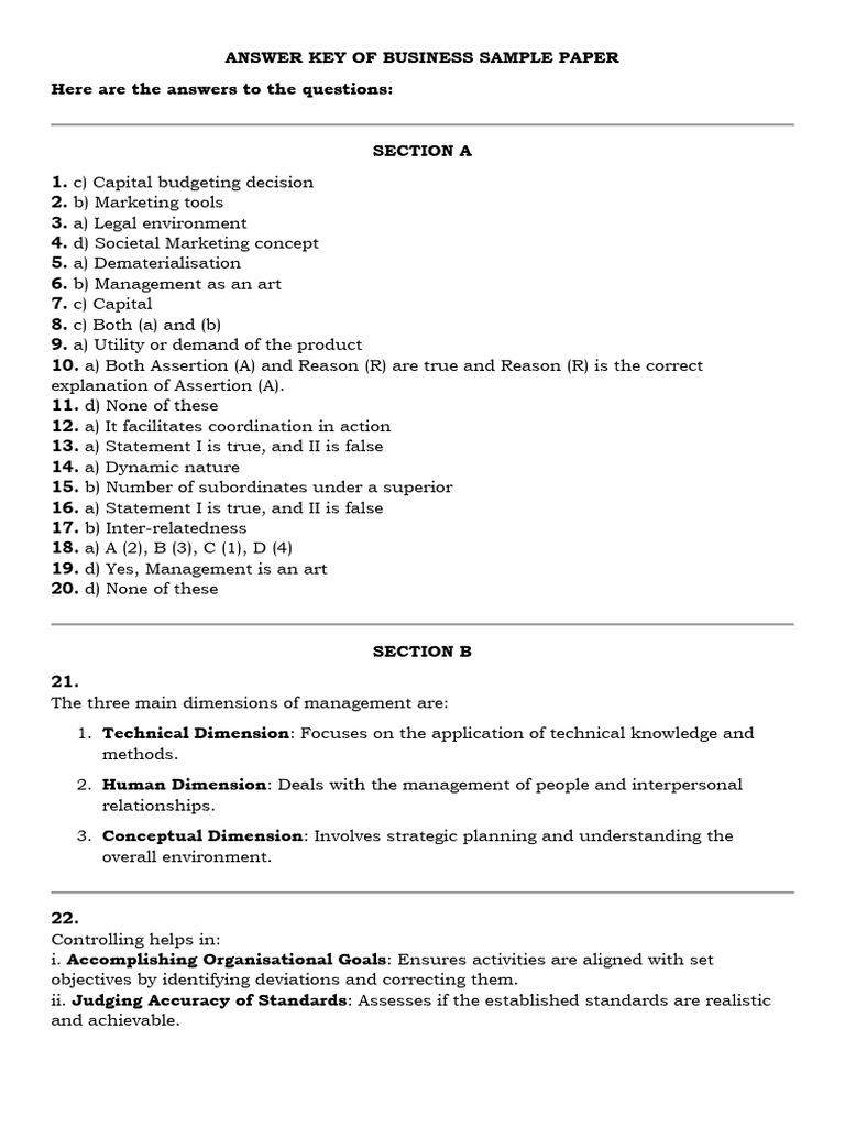 Business Sample Paper Answer Key | PDF | Recruitment | Securities (Finance)