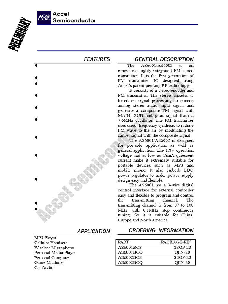 FM Stereo Transmitter Datasheet | PDF | Frequency Modulation | Transmitter