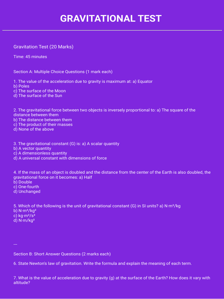 Gravitational Test | PDF | Newton's Law Of Universal Gravitation | Gravity