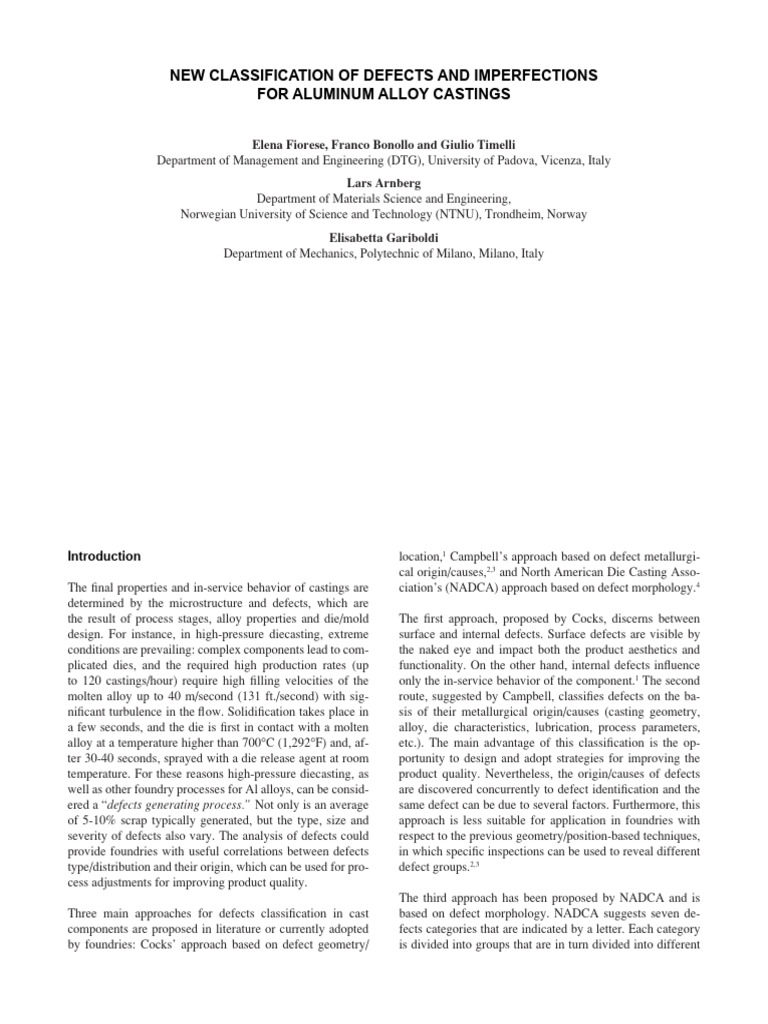 Aluminum Casting Defects Classification | PDF | Industrial Processes ...