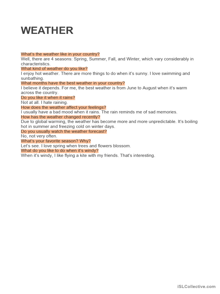 Speaking About The Weather | PDF