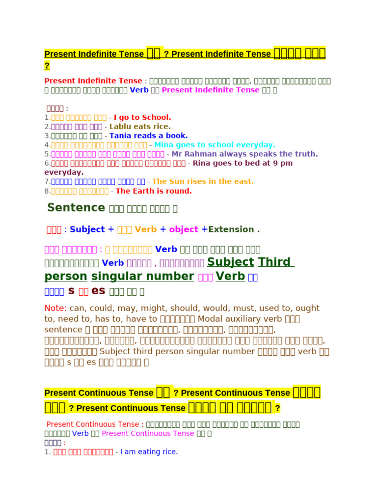 Present Indefinite Tense Present Indefinite Tense | PDF