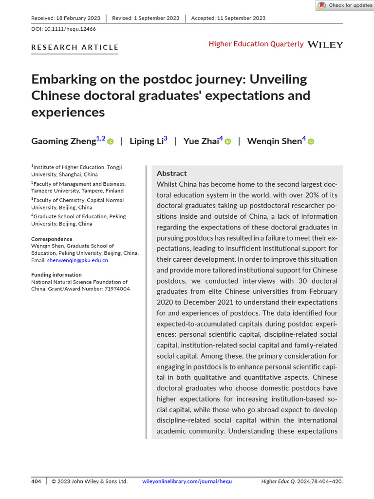 Embarking On The Postdoc Journey Unveiling Chinese Doctoral Graduates ...