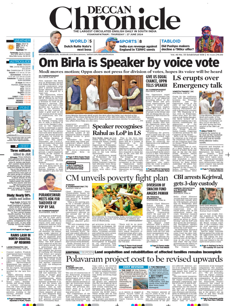 Deccan Chronicle HD Vizag 27~06~2024 | PDF | Narendra Modi