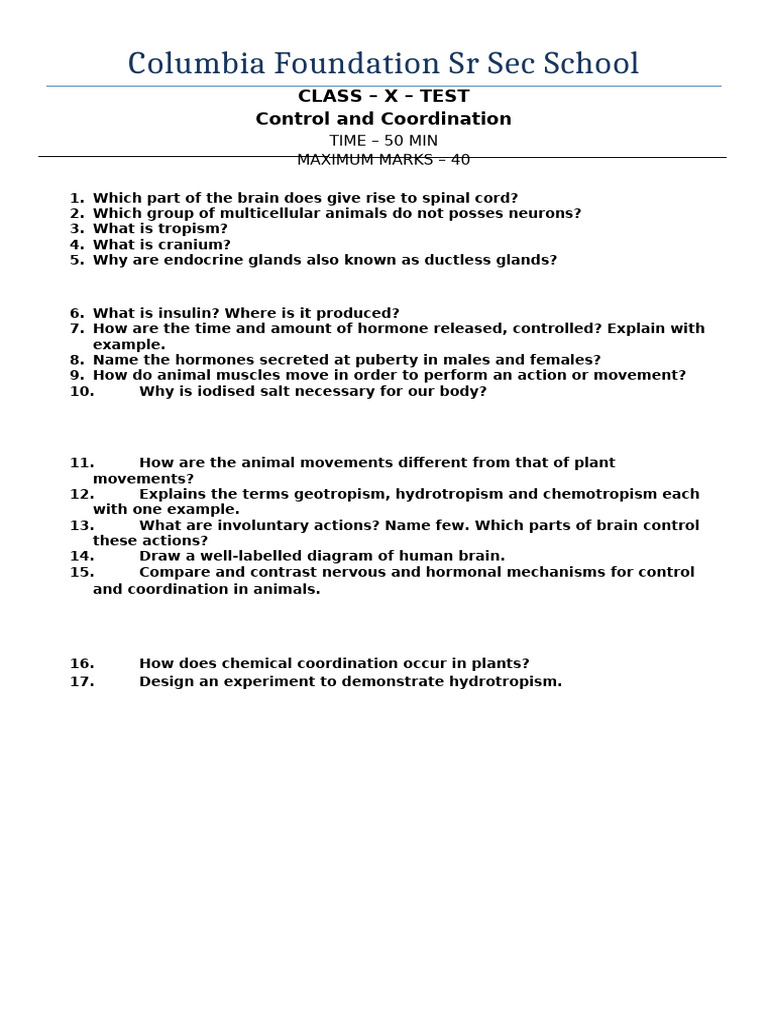 Class 10 Science Test | PDF | Plant Hormone | Hormone
