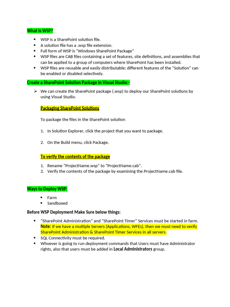 WSP Deployments Guidelines | PDF | Share Point | Computer File
