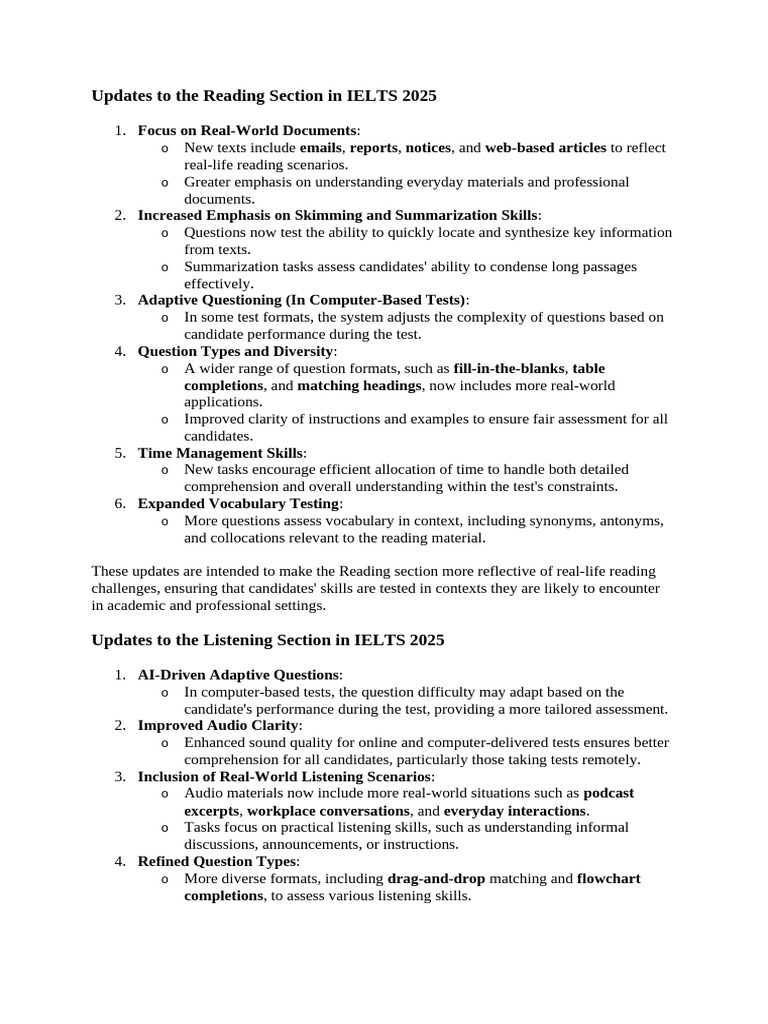 IELTS 2025: Key Section Updates | PDF | Reading Comprehension | Vocabulary