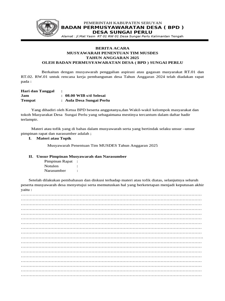 Berita Acara Tim MUSDES | PDF