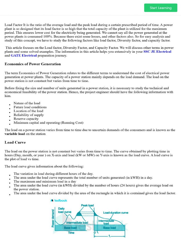 Load Factor, Diversity Factor & Capacity Factor For Power Plants | PDF