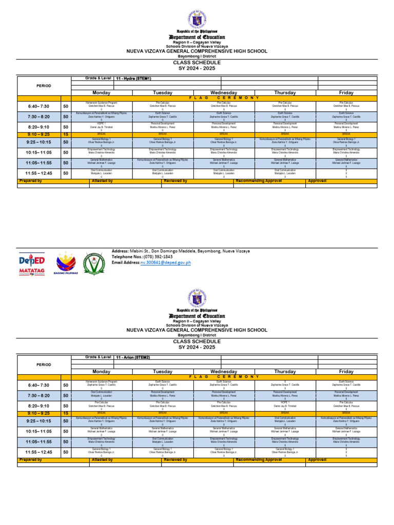 Class Schedule G11 1021 | PDF