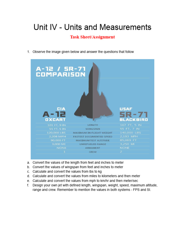 Unit IV - Units and Measurements Task Sheet_Assignment (1) | PDF | Temperature | Fahrenheit