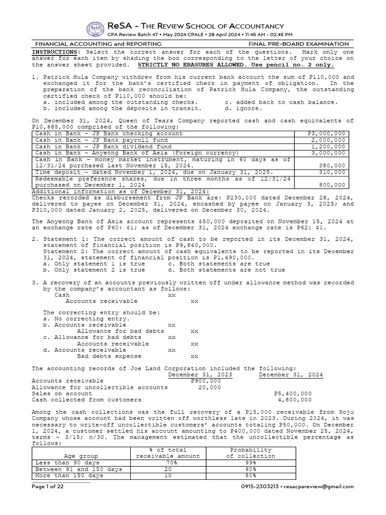 Resa 47 Far Final PB and Answer Key | PDF | Depreciation | Book Value