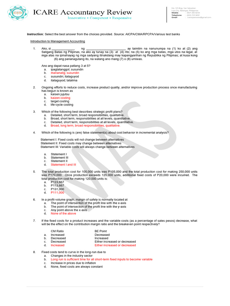 Icare 08 Mas Final PB and Answer Key | PDF | Cost Of Capital | Investing