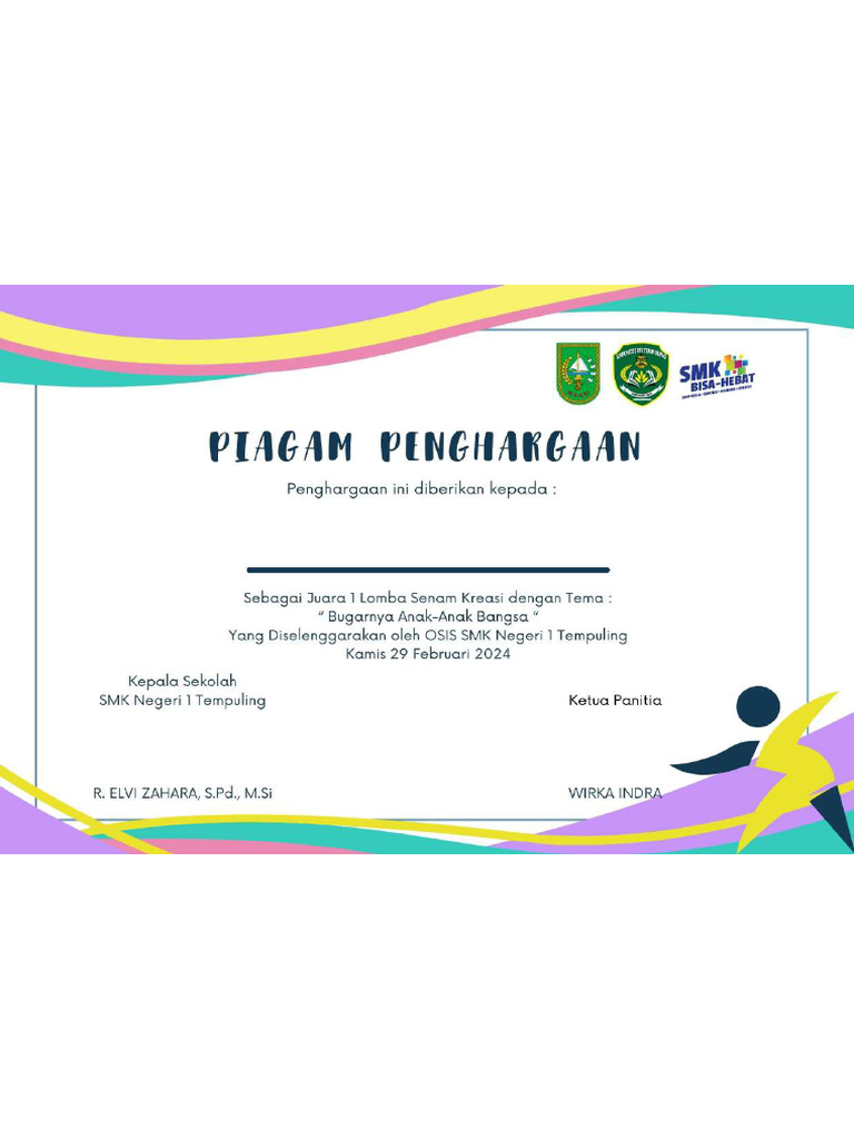 Putih Biru Sertifikat Piagam Penghargaan-1 | PDF