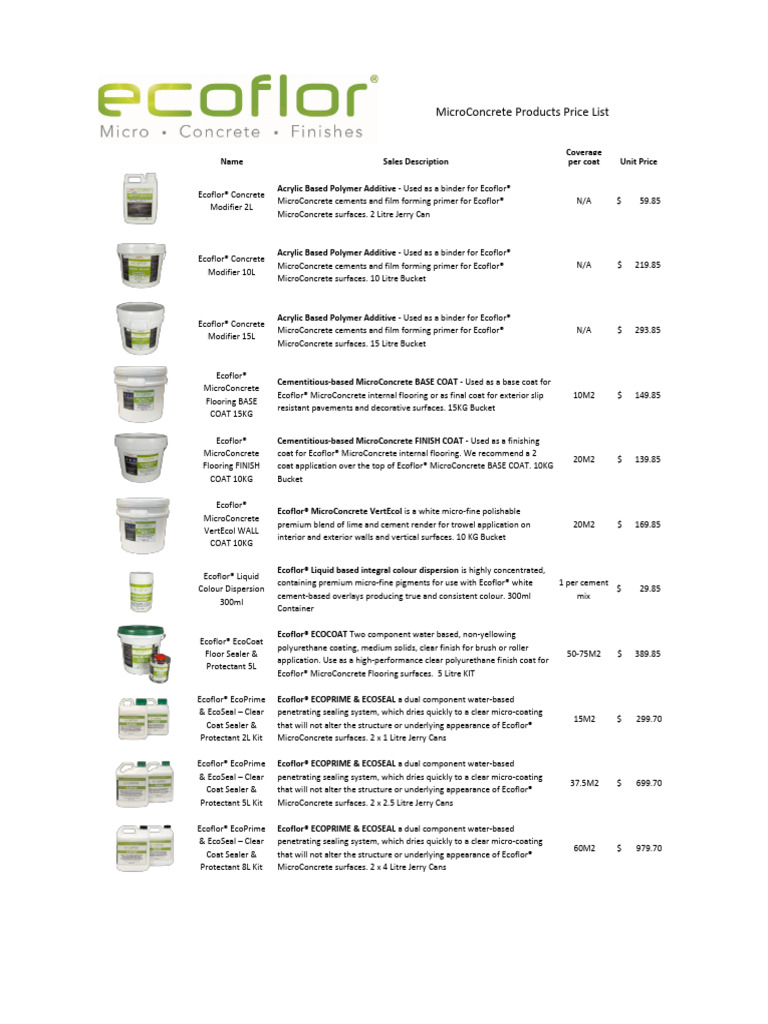 Ecoflor Price List 22H2 | PDF | Structural Engineering | Building Materials
