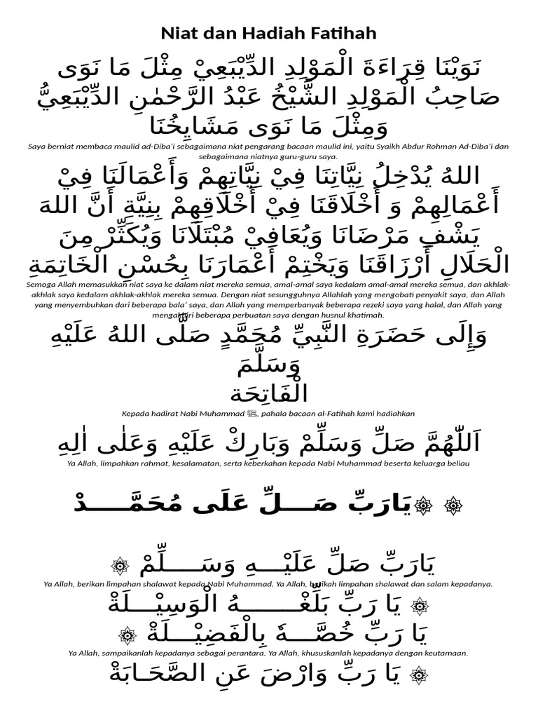 Niat dan Bacaan Maulid Diba | PDF