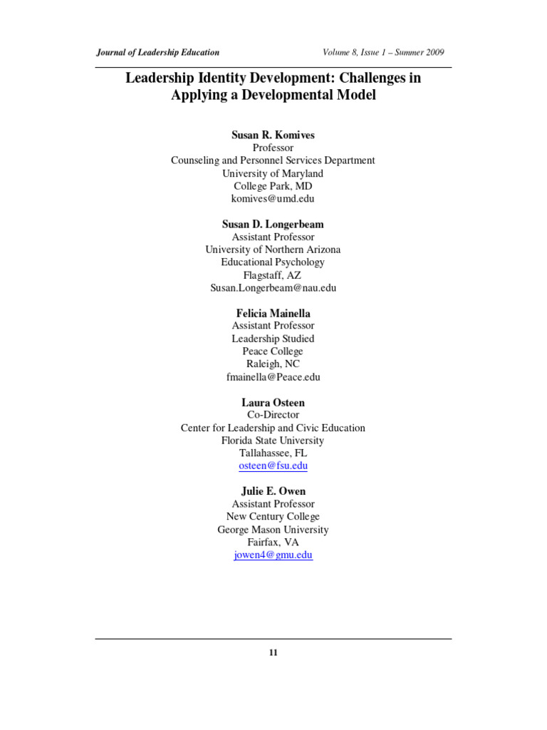 Leadership Identity Development. Challenges in Applying A Developmental ...