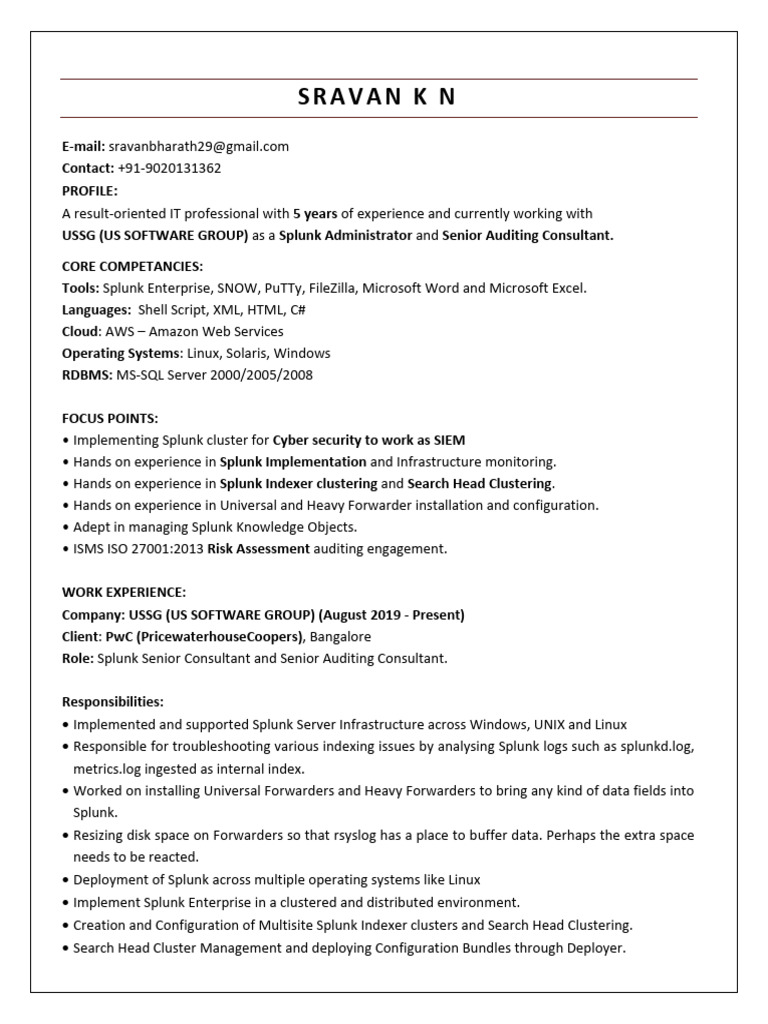 SOC Splunk Experienced Resume | PDF | Operating System | Search Engine ...